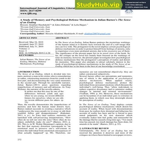 A Study Of Memory And Psychological Defense Mechanism In Julian Barnes ...