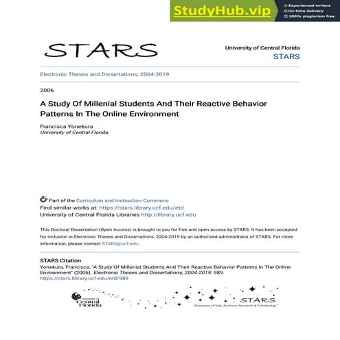 A Study Of Millenial Students And Their Reactive Behavior Patterns In The Online Environment ...