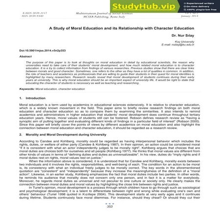 A Study Of Moral Education And Its Relationship With Character Education | PDF