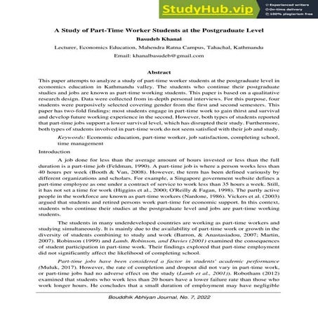 A Study Of Part-Time Worker Students At The Postgraduate Level | PDF ...