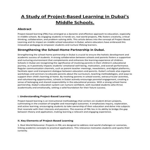 A Study of Project-Based Learning in Dubai's Middle Schools. | PDF