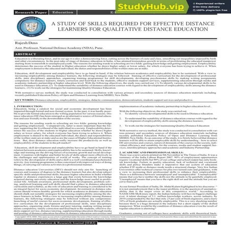 A STUDY OF SKILLS REQUIRED FOR EFFECTIVE DISTANCE LEARNERS FOR ...