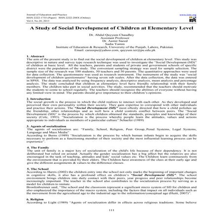 A study of social development of children at elementary level | PDF ...