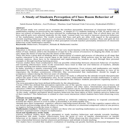 A study of students perception of class room behavior of mathematics ...