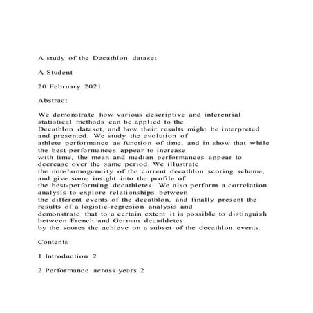 A study of the decathlon dataset a student20 february 2 | DOCX