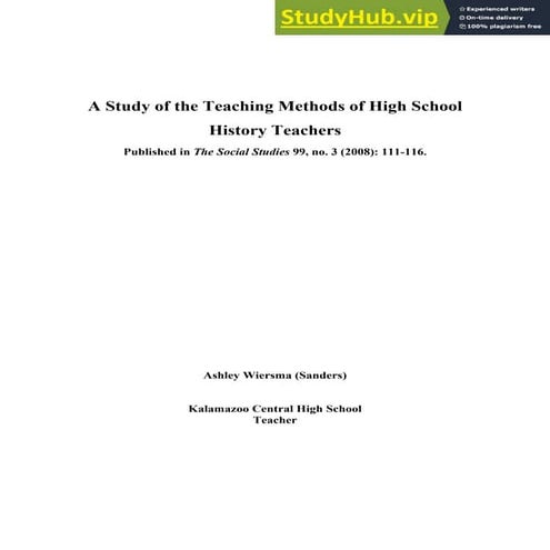 A Study Of The Teaching Methods Of High School History Teachers | PDF