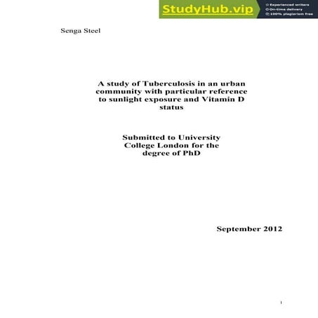 A Study Of Tuberculosis In An Urban Community With Particular Reference ...