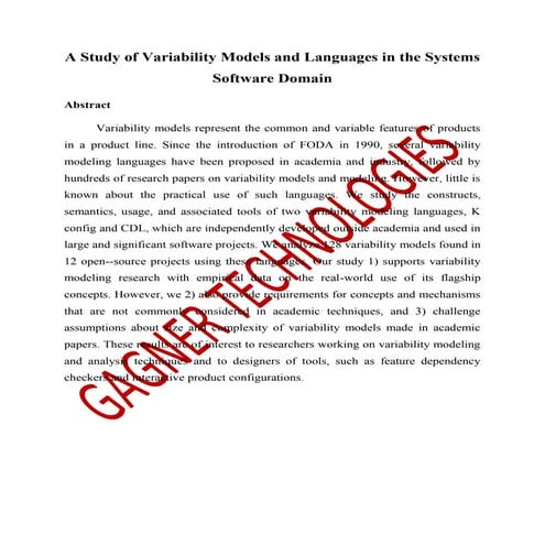 VARIABILITY MANAGEMENT IN SOFTWARE PRODUCT LINES | PDF