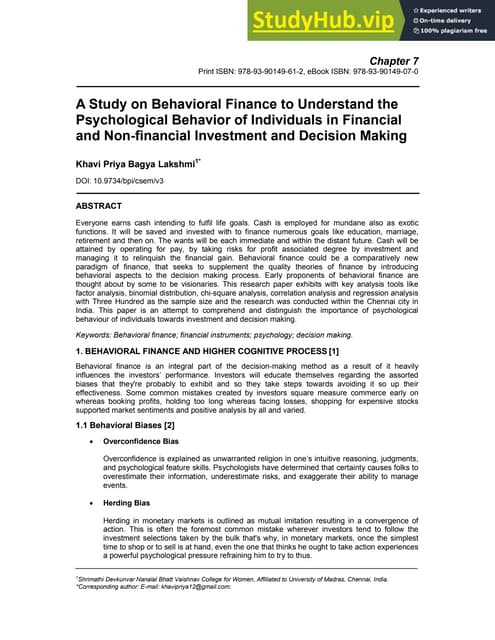 Introduction of Behavioral Finance | PPT Introduction of Behavioral Finance | PPT