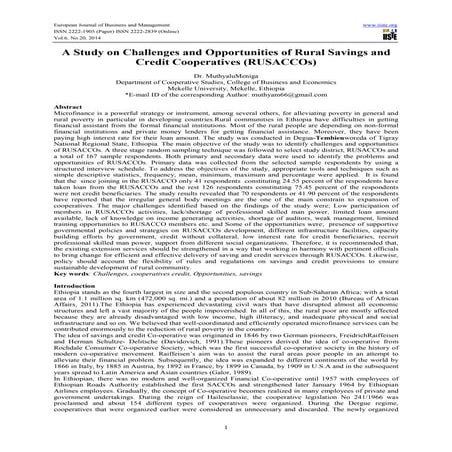 A study on challenges and opportunities of rural savings and credit ...
