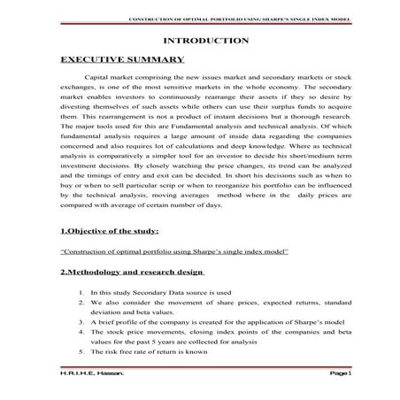 A study on construction of optimal portfolio using sharpe’s single index model | DOC