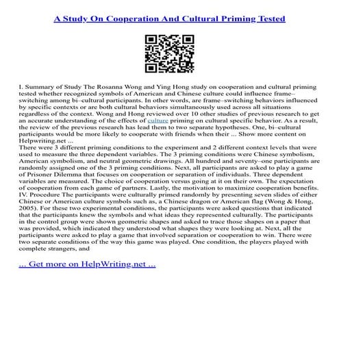 A Study On Cooperation And Cultural Priming Tested | PDF