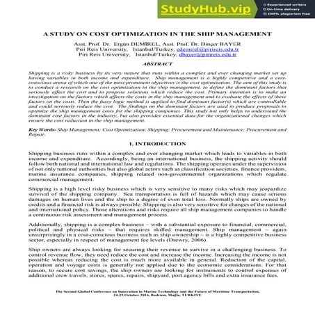 A STUDY ON COST OPTIMIZATION IN THE SHIP MANAGEMENT | PDF