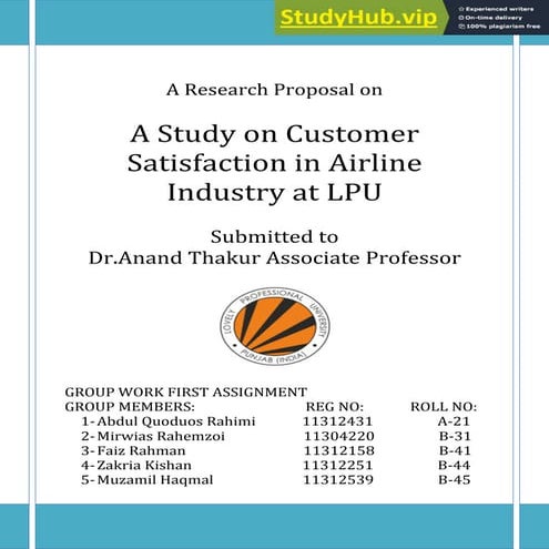 A Study On Customer Satisfaction In Airline Industry At LPU | PDF