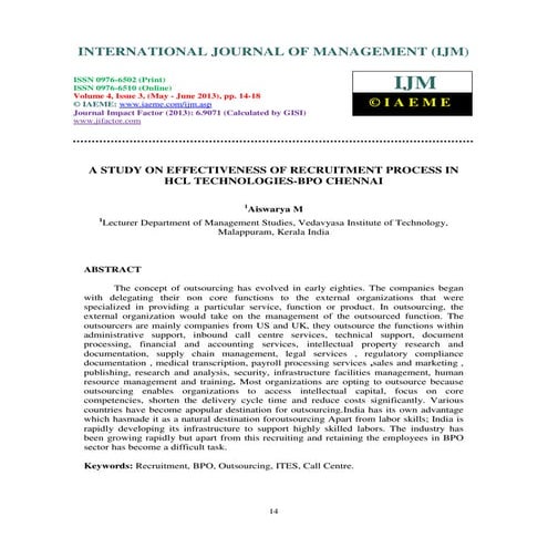 A study on effectiveness of recruitment process in hcl | PDF