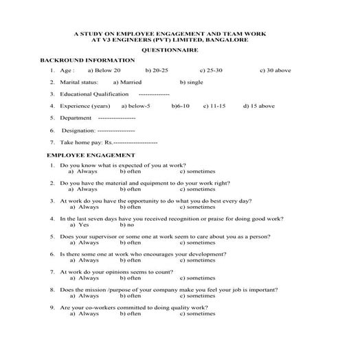 Employee engagement questionnaire | DOCX