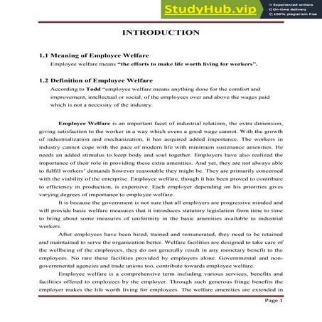 A STUDY ON EMPLOYEE WELFARE | PDF