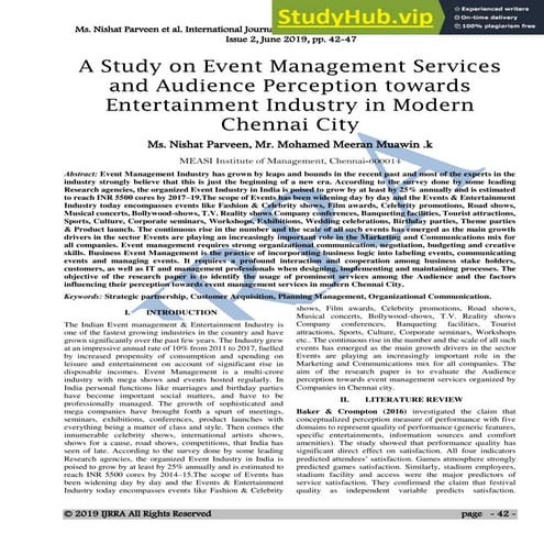 A Study On Event Management Services And Audience Perception Towards Entertainment Industry In ...