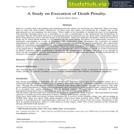 A Study On Execution Of Death Penalty | PDF