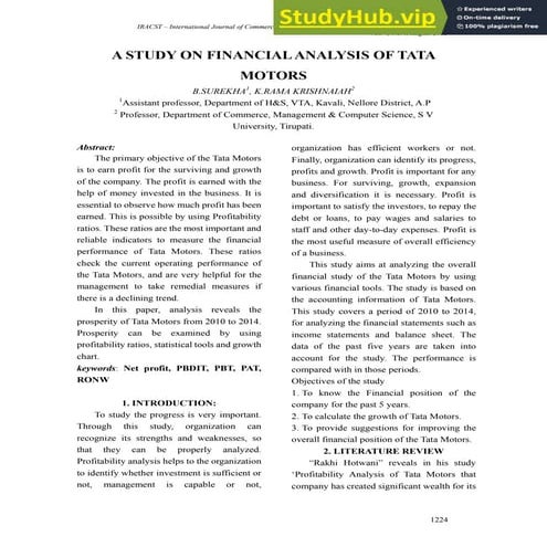 A STUDY ON FINANCIAL ANALYSIS OF TATA MOTORS | PDF