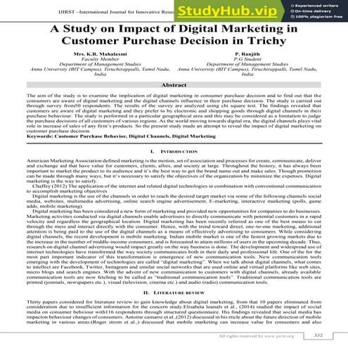 A Study On Impact Of Digital Marketing In Customer Purchase Decision In ...