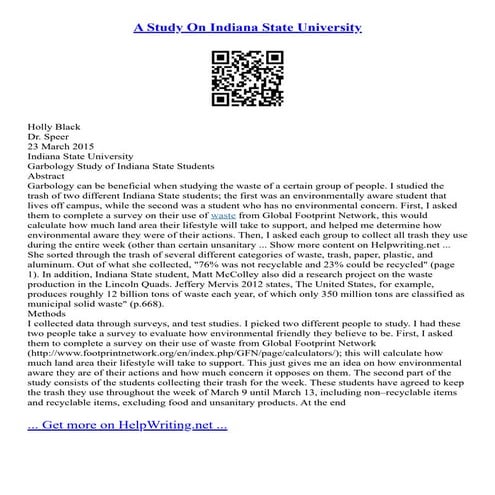 A Study On Indiana State University | PDF