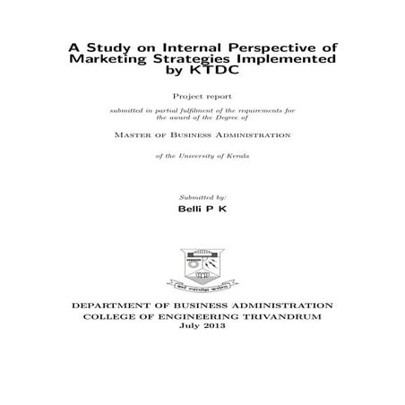 A study on internal perspectives of marketing strategy implemented by ktdc | PDF