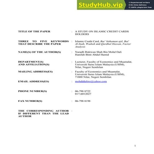 A STUDY ON ISLAMIC CREDIT CARDS HOLDERS. | PDF