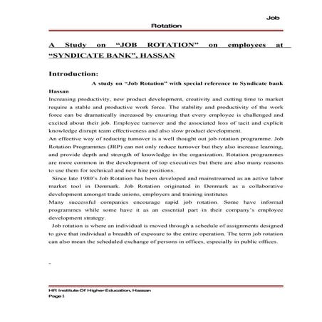 A study on job rotation on employees at syndicate bank | PDF