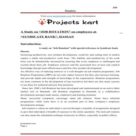 A Study on Job Rotation with special reference to Syndicate Bank | DOC