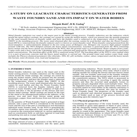 A study on leachate characteristics generated from waste foundry sand ...