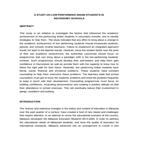 A study on low performing indian students in secondary schools | DOC