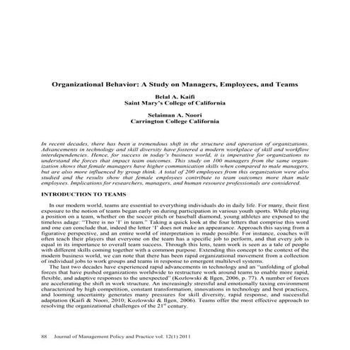 Organizational Behavior: A Study on Managers, Employees, and Teams | PDF