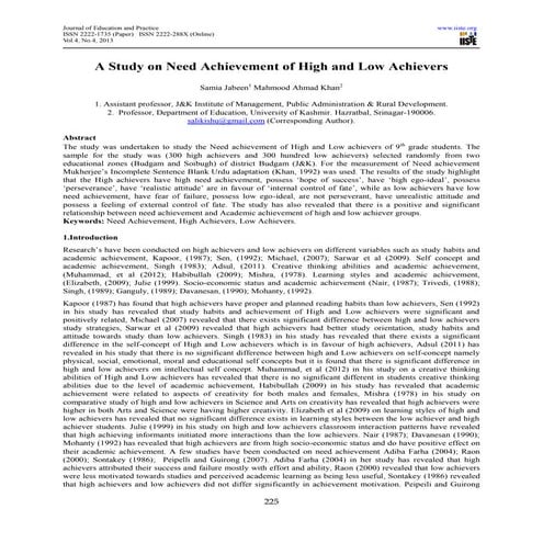 A study on need achievement of high and low achievers | PDF