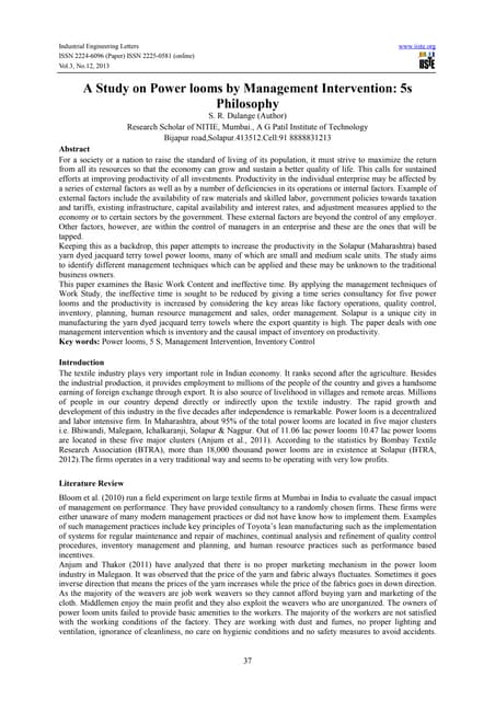 Socio-Economic Condition of Power Loom Weavers: A Case Study of Mau City | PDF