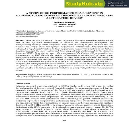 A STUDY ON SC PERFORMANCE MEASUREMENT IN MANUFACTURING INDUSTRY THROUGH ...