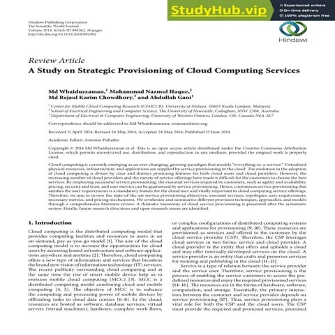 A Study On Strategic Provisioning Of Cloud Computing Services | PDF