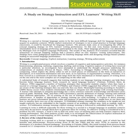 A Study On Strategy Instruction And EFL Learners Writing Skill | PDF