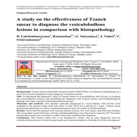 A study on the effectiveness of tzanck smear to diagnose the ...