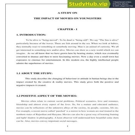 A STUDY ON THE IMPACT OF MOVIES ON YOUNGSTERS CHAPTER -1 | PDF
