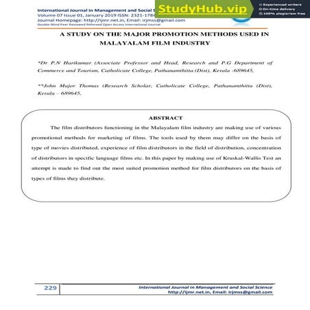 A STUDY ON THE MAJOR PROMOTION METHODS USED IN MALAYALAM FILM INDUSTRY ...