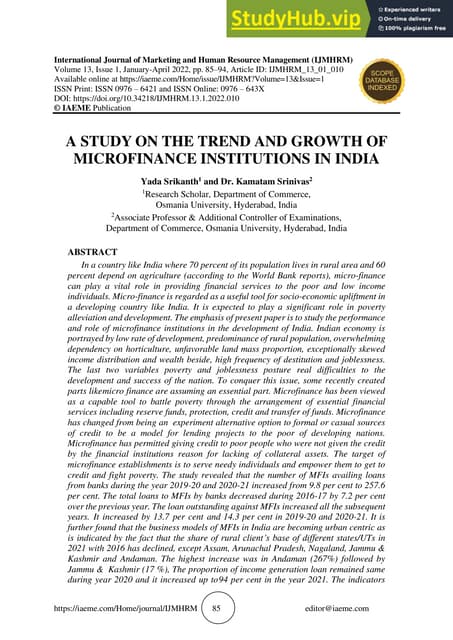 AN OVERVIEW OF MICROFINANCE IN INDIA | PDF