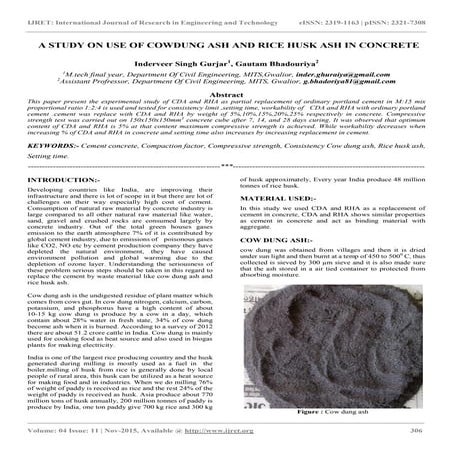 A study on use of cowdung ash and rice husk ash in concrete | PDF