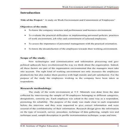 A study on work environment and commitment of employees | DOC | Human ...