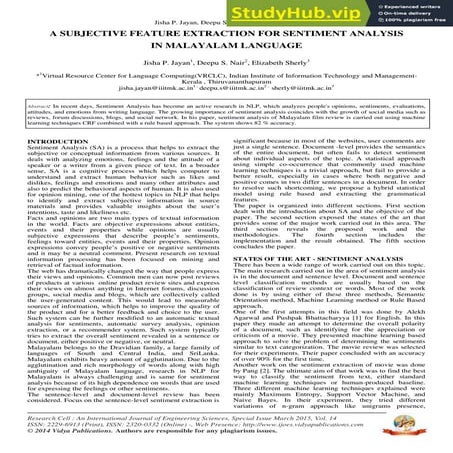 A Subjective Feature Extraction For Sentiment Analysis In Malayalam