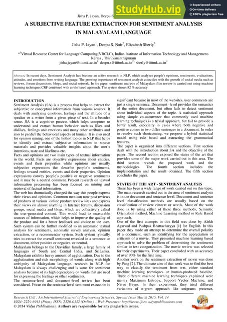 A Subjective Feature Extraction For Sentiment Analysis In Malayalam