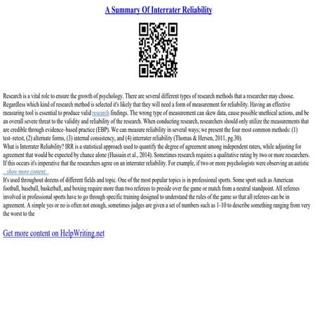 A Summary Of Interrater Reliability | PDF | Educational Assessment ...