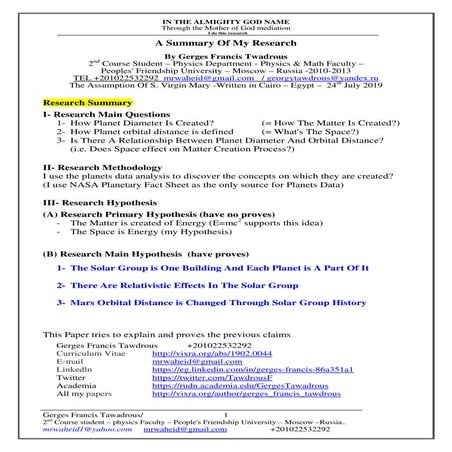 A Summary Of My Research | PDF