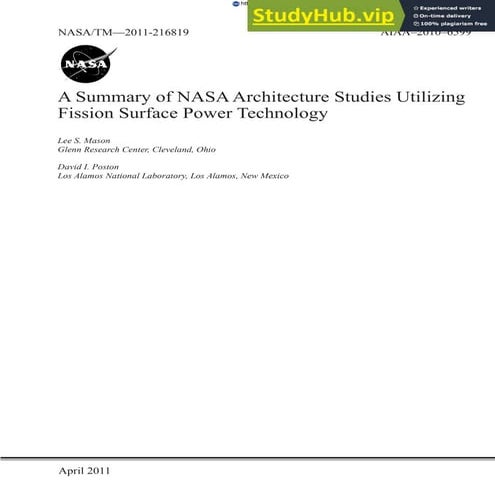 A Summary Of NASA Architecture Studies Utilizing Fission Surface Power ...