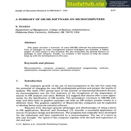 A Summary Of Or Ms Software On Microcomputers Pdf Computer Software And Applications Computing